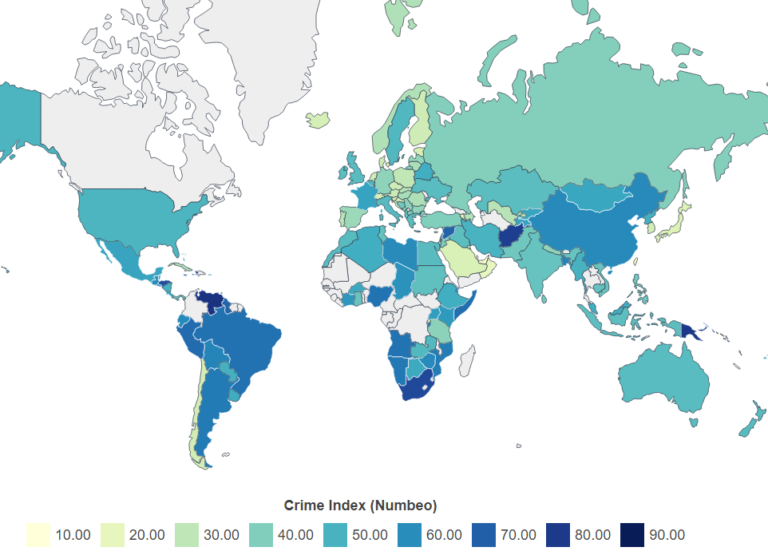 Ranking with the ten highest crime rates in the world
